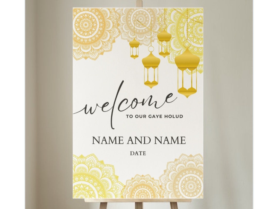 Gaye Holud Welcome Sign | Haldi Poster | Minimal Mandala Design ...