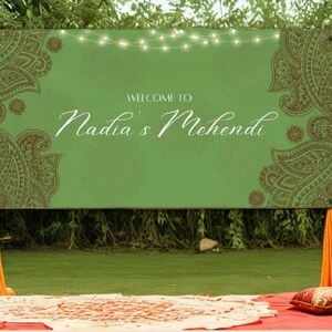 Green Mehendi Henna Banner Gaye Holud Dolki Mayoun Rokha Wall Sign ...
