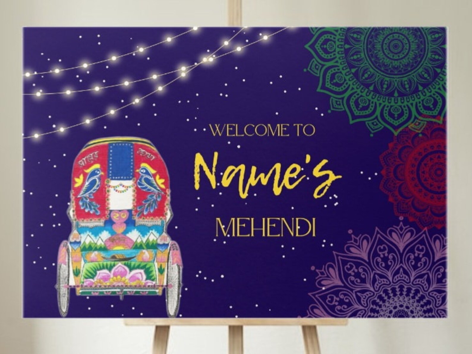 Mehendi Night Welcome Sign | Henna Poster | Rickshaw Themed Sign | Gaye ...