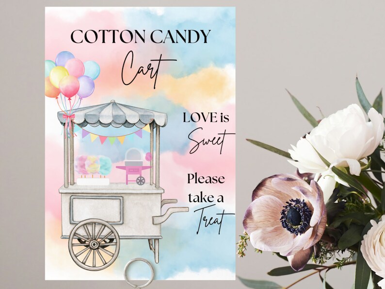 Cotton Candy Bar Cart Sign | Sugar Floss Sweets and Treats Poster ...
