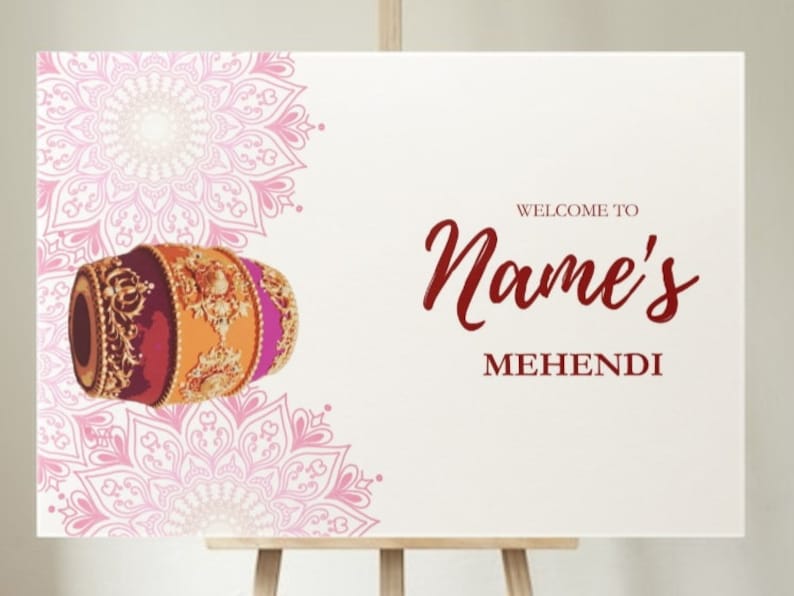 Mehendi Henna Welcome Sign | Haldi Gaye Holud Poster | Minimal Design ...