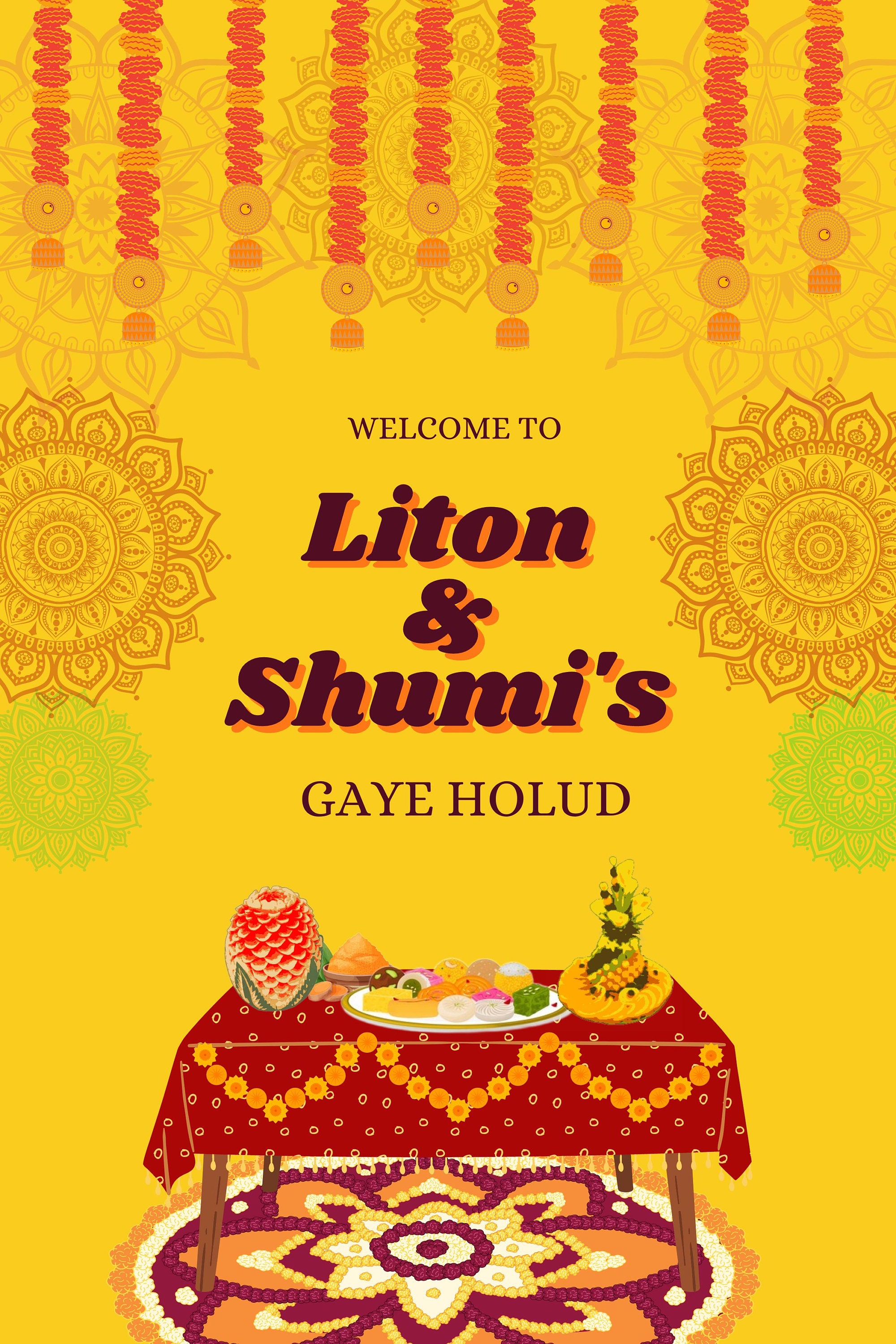 Gaye Holud Sign | Haldi Sign | Turmeric Ceremony | Holud Poster ...