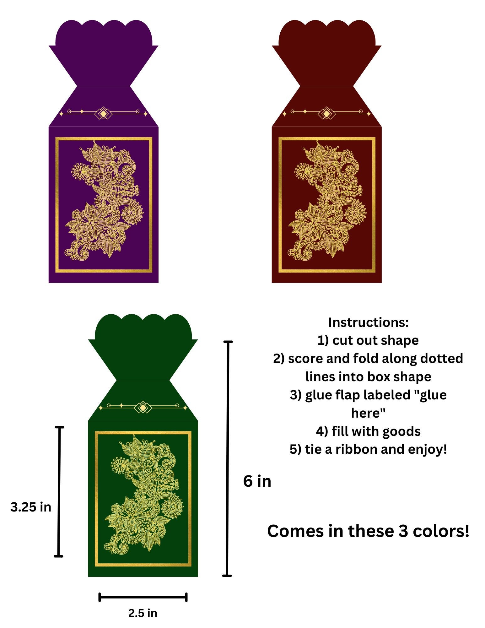 Desi Favor Candy Box With Henna Design Template|indian Bengali ...