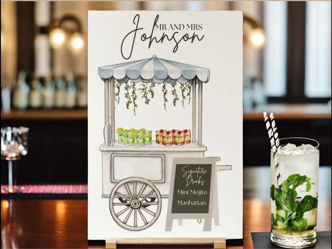 Signature Drink Bar Menu Sign | Cocktail Mocktail Station Sign ...