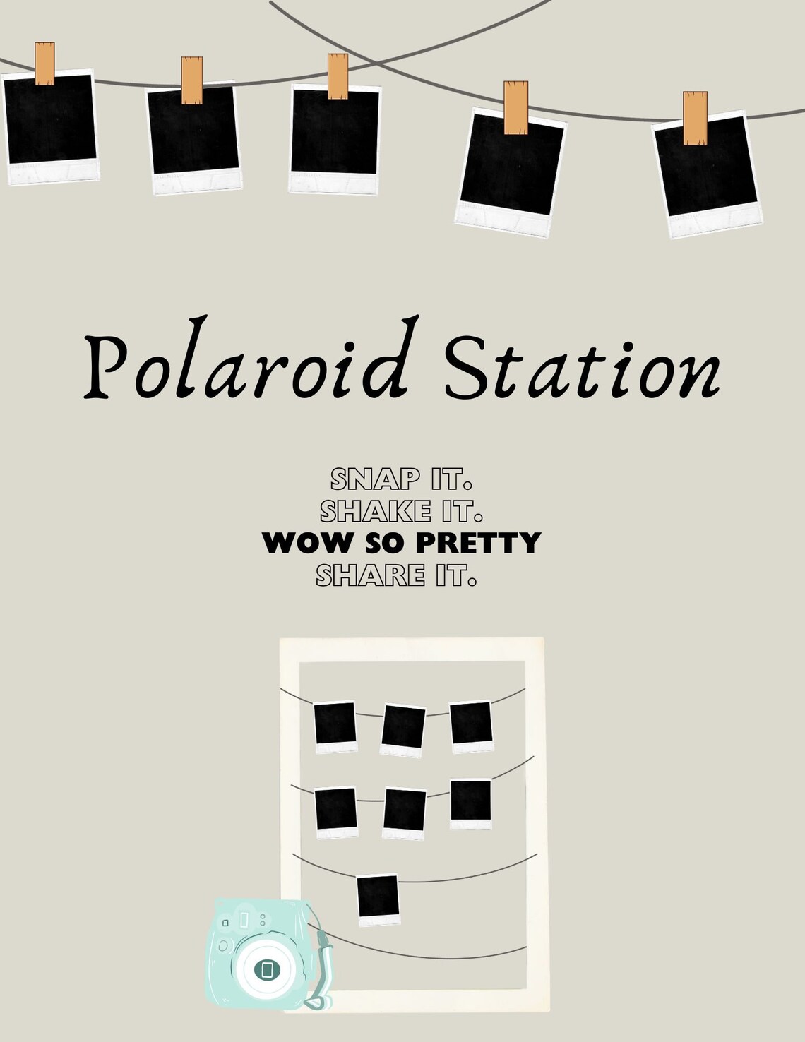 Polaroid Station Sign | DIY Photobooth Sign | Party Favors | Selfie ...