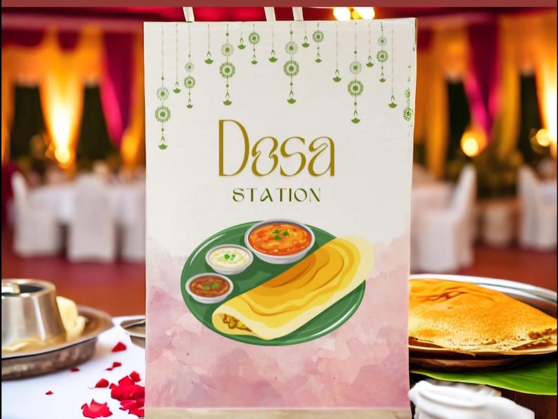 Dosa Station Stall Sign | Indiam Crepe Poster | Indian Bengali Wedding ...
