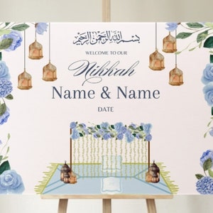 Blue Nikkah Floral Curtain Wedding Welcome Sign | Flower Partition ...
