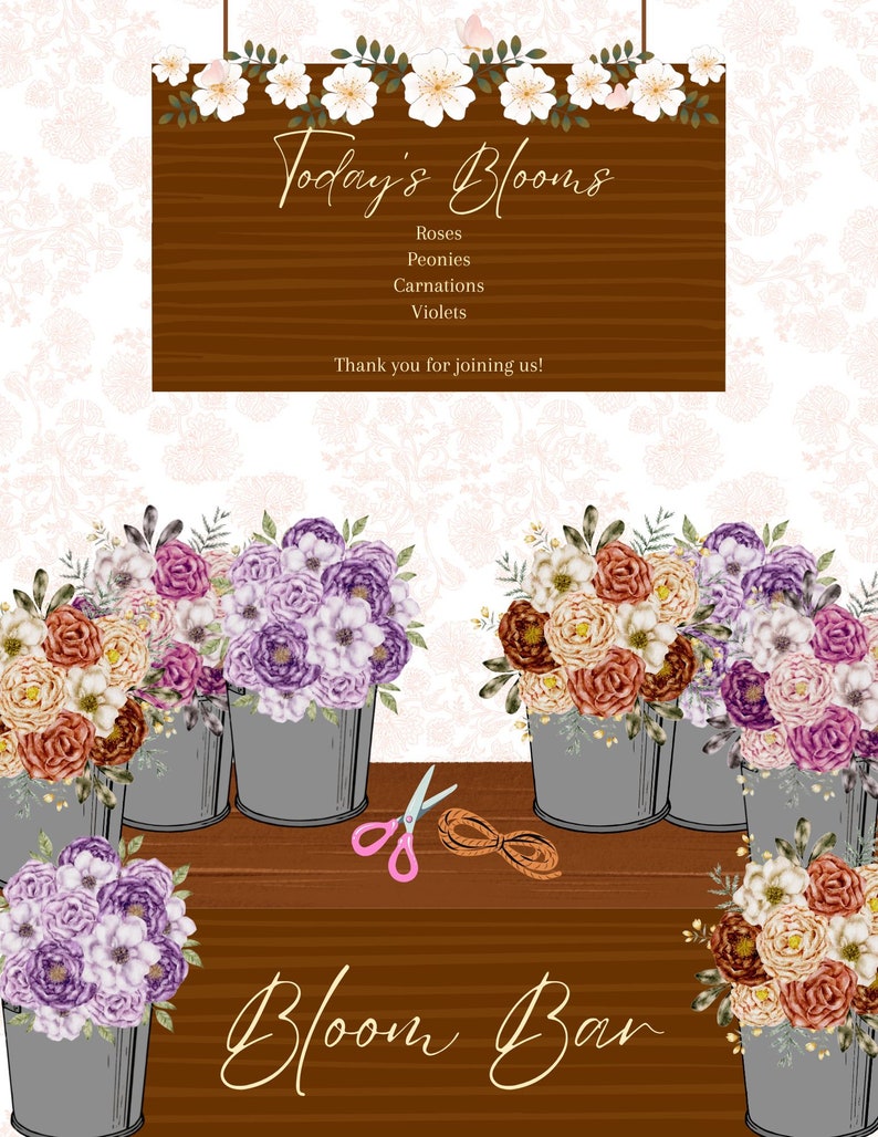 Bloom Bar Menu Sign | DIY Bouquet Station Poster | Anniversary Birthday ...
