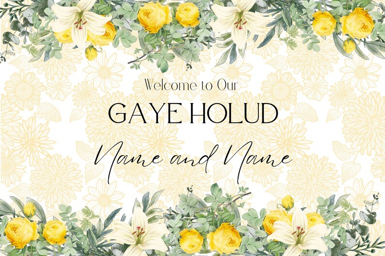 Gaye Holud Welcome Sign | Haldi Poster | Minimal Flower Design ...