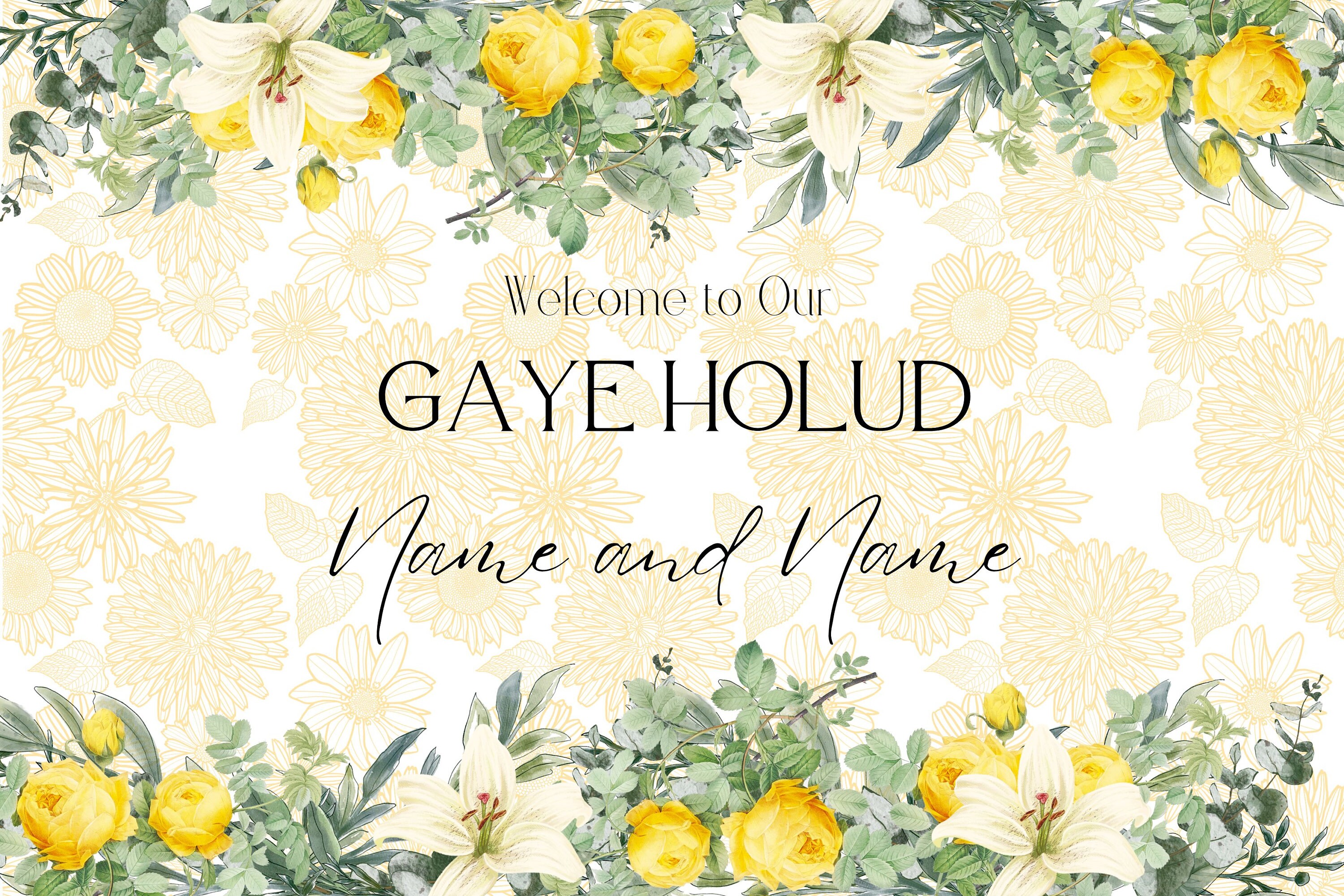 Gaye Holud Welcome Sign | Haldi Poster | Minimal Flower Design ...