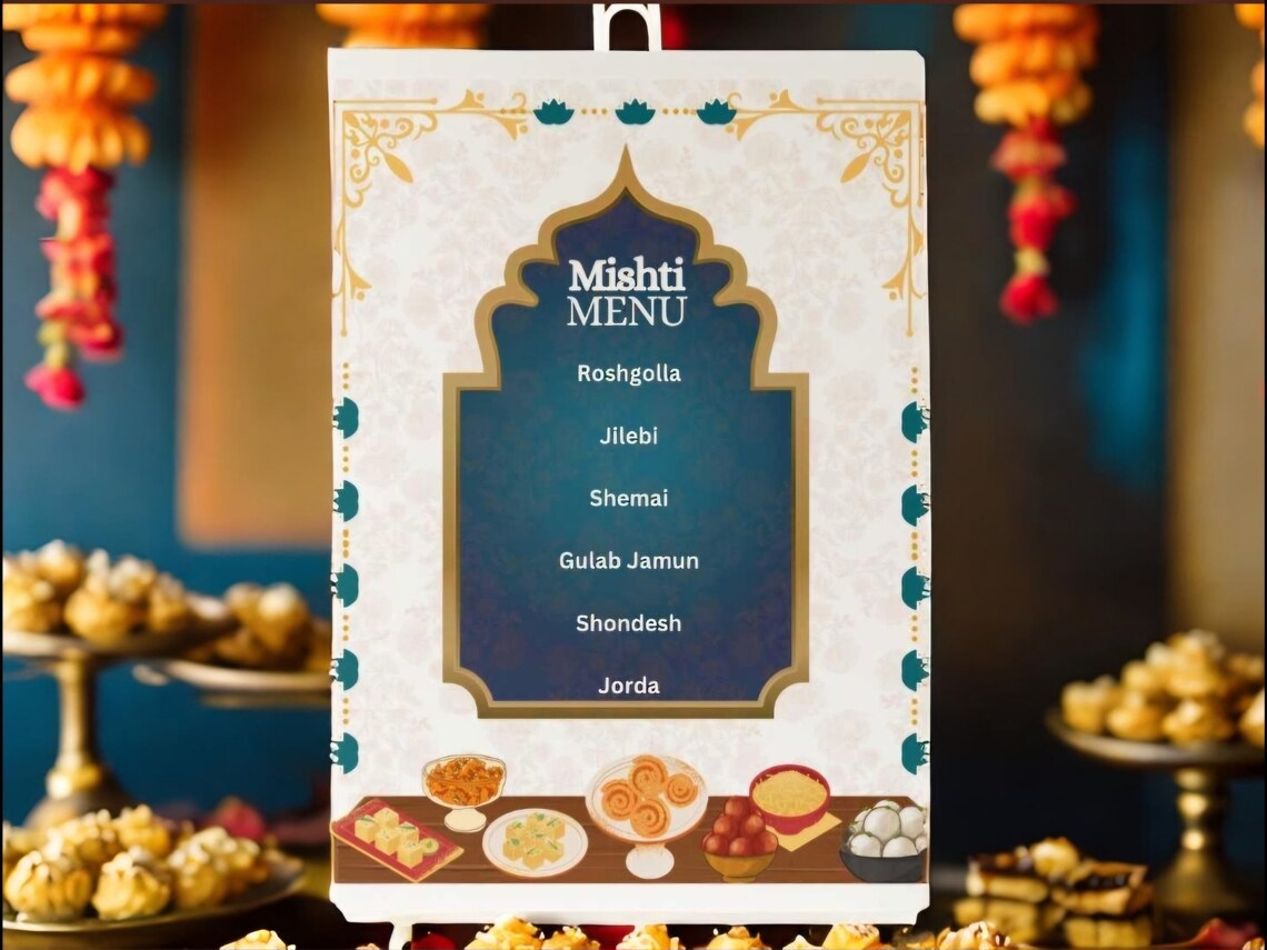 Mishti Mithai Menu Sign | Indian Bengali Pakistani Wedding Desi Function | Mehendi Henna Haldi ...