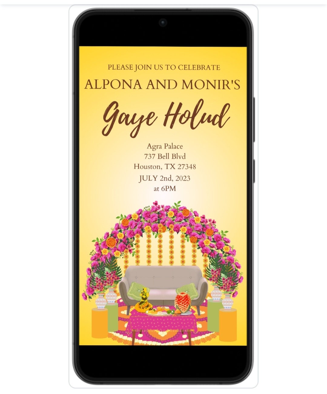 Pink Arch Gaye Holud Haldi Digital Invitation | Desi Event Evite ...
