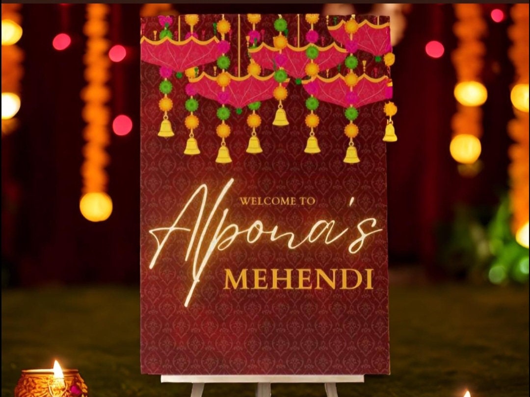 Mehendi Welcome Sign | Henna Function | Gaye Holud Haldi Sangeet Dholki ...