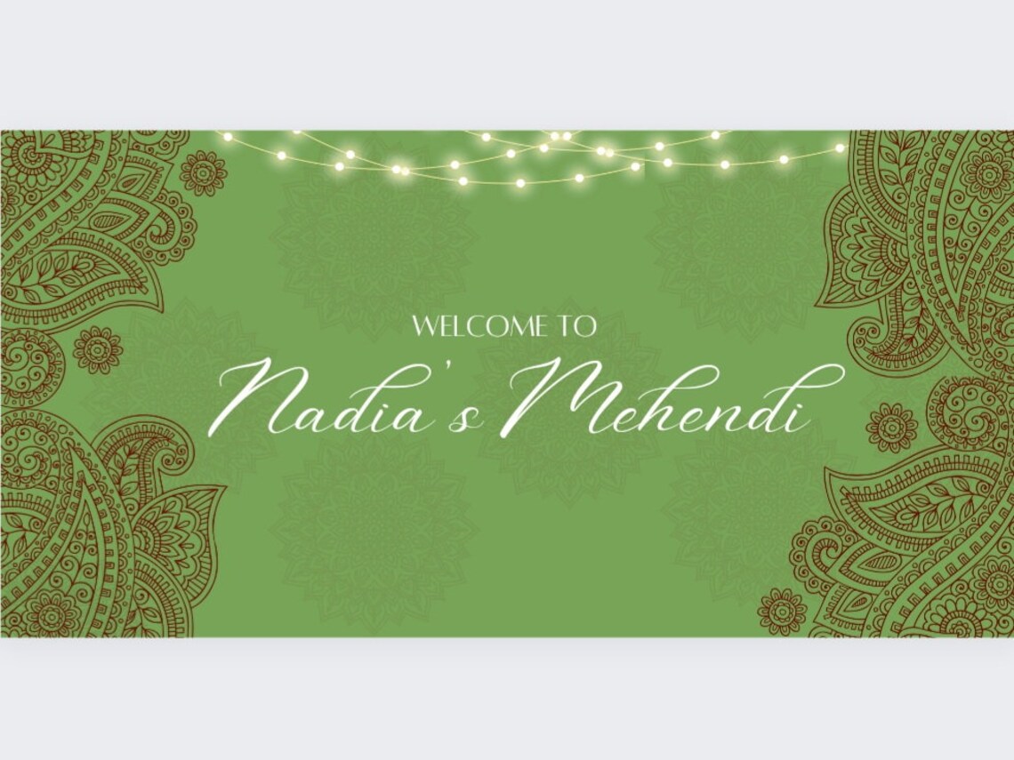 Green Mehendi Henna Banner | Gaye Holud Dolki Mayoun Rokha Wall Sign ...