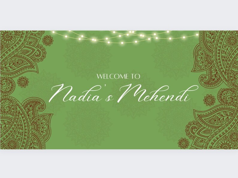 Green Mehendi Henna Banner Gaye Holud Dolki Mayoun Rokha Wall Sign ...