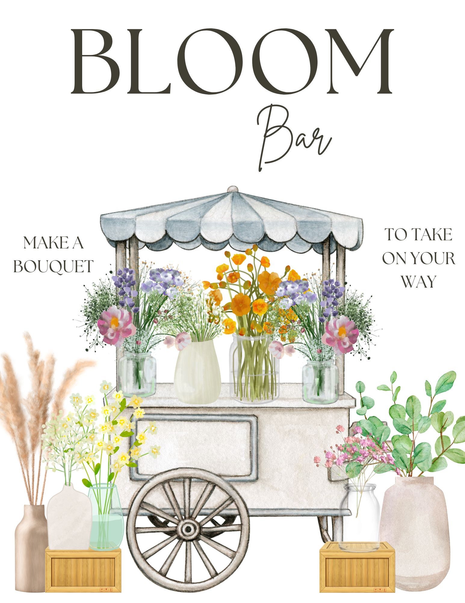 DIY Flower Bouquet Cart Sign | Bloom Bar Poster | Floral Arrangement ...