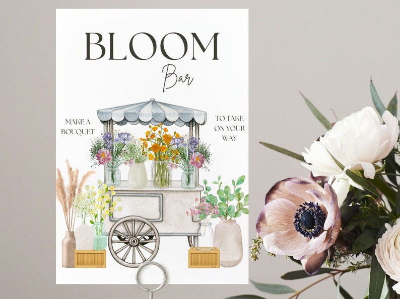 DIY Flower Bouquet Cart Sign | Bloom Bar Poster | Floral Arrangement ...