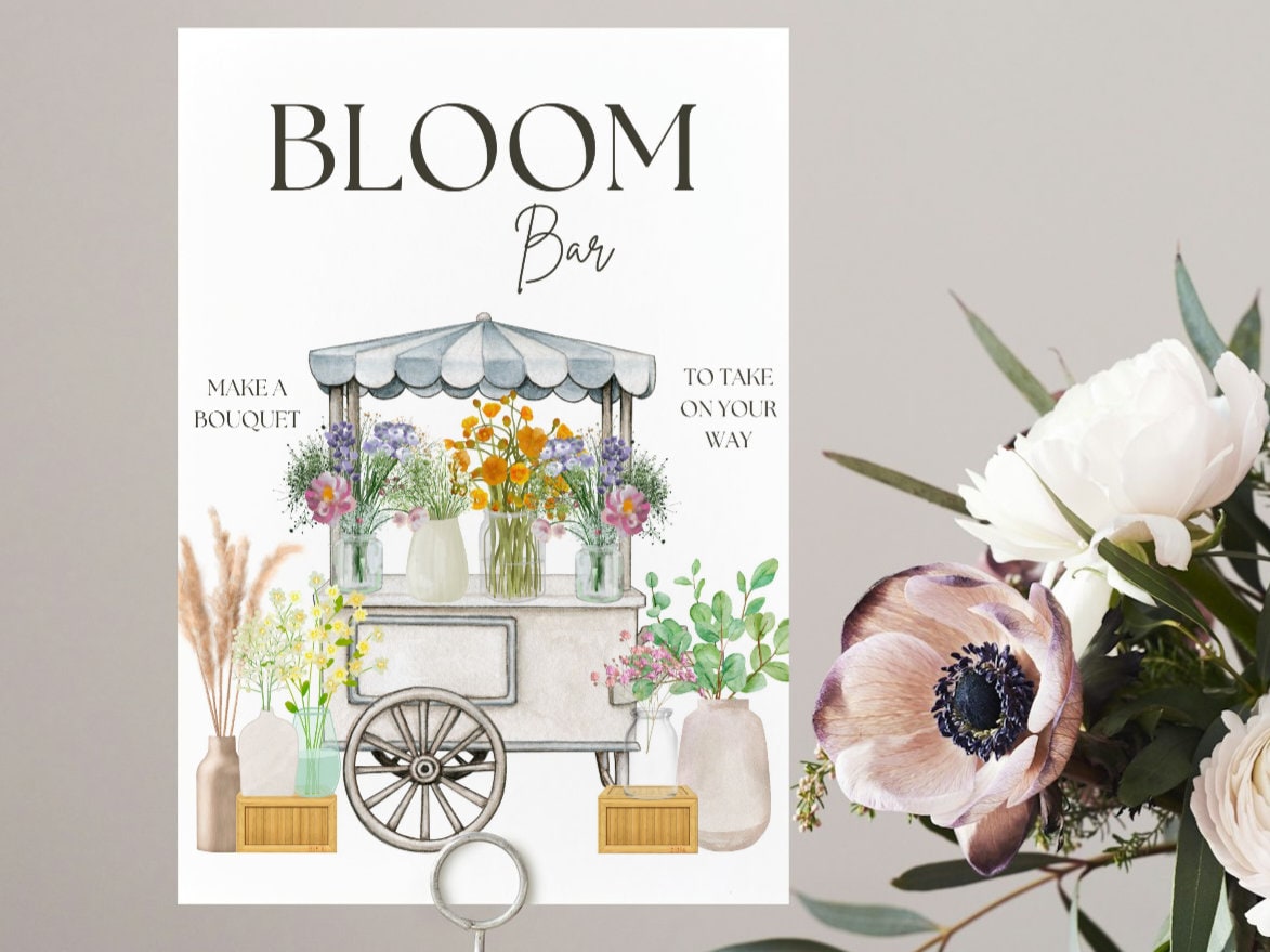 DIY Flower Bouquet Cart Sign | Bloom Bar Poster | Floral Arrangement ...