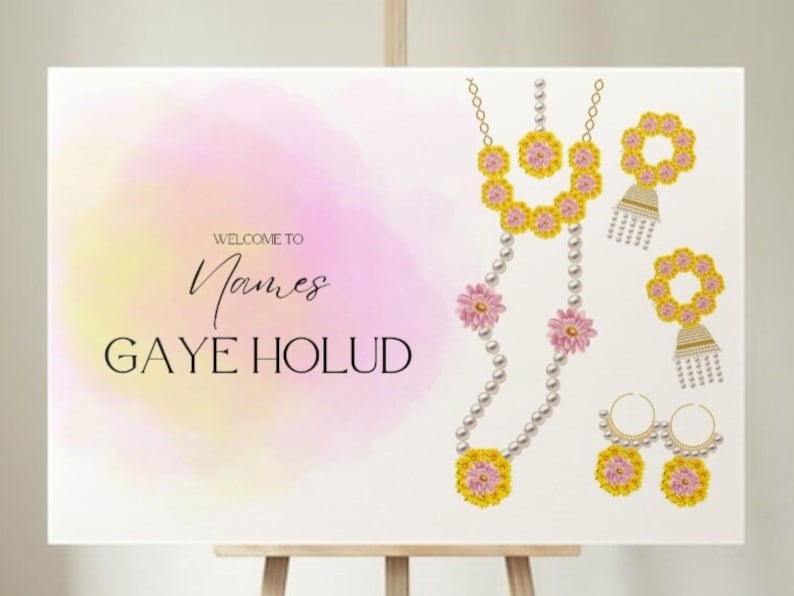 Gaye Holud Welcome Sign | Haldi Poster | Flower Jewelry Design ...