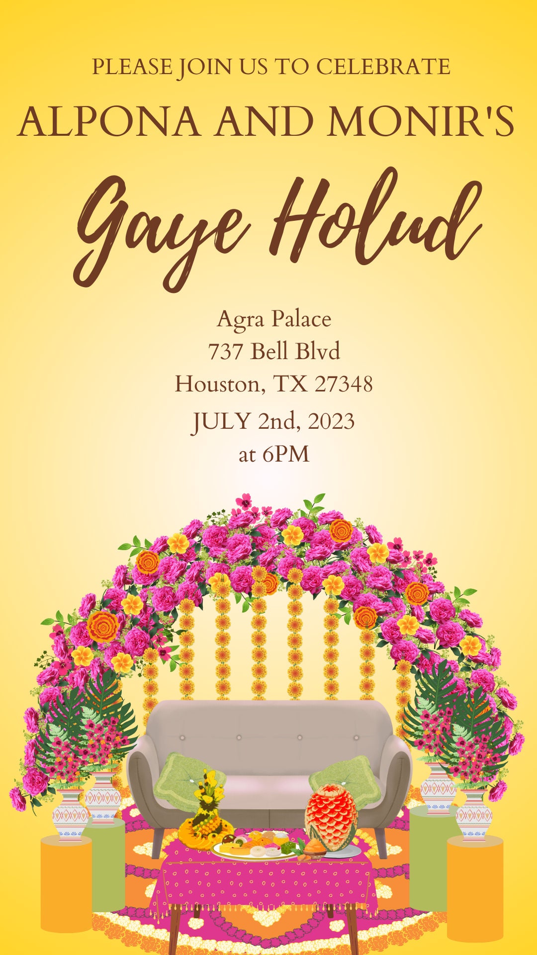 Pink Arch Gaye Holud Haldi Digital Invitation | Desi Event Evite ...
