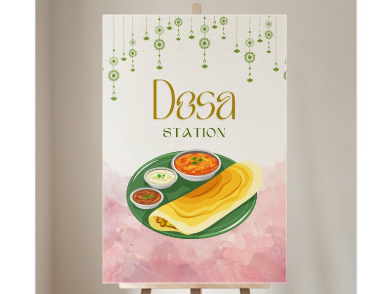 Dosa Station Stall Sign | Indiam Crepe Poster | Indian Bengali Wedding ...