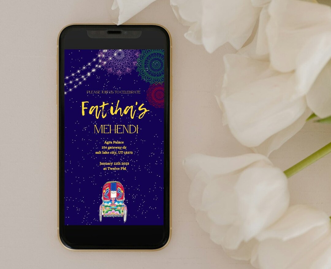 Rickshaw Mehendi Digital Invitation | Desi Event Evite | Henna Gaye ...