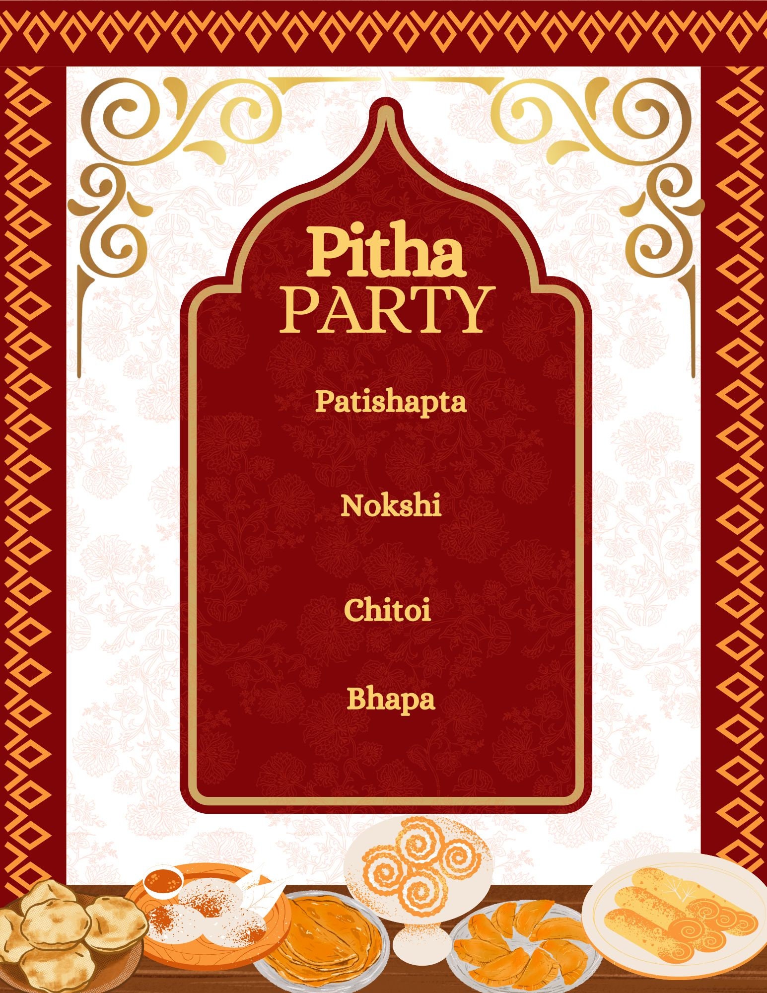 Bangladeshi Pitha Menu Sign | Mehendi Henna Gaye Holud Food Station ...