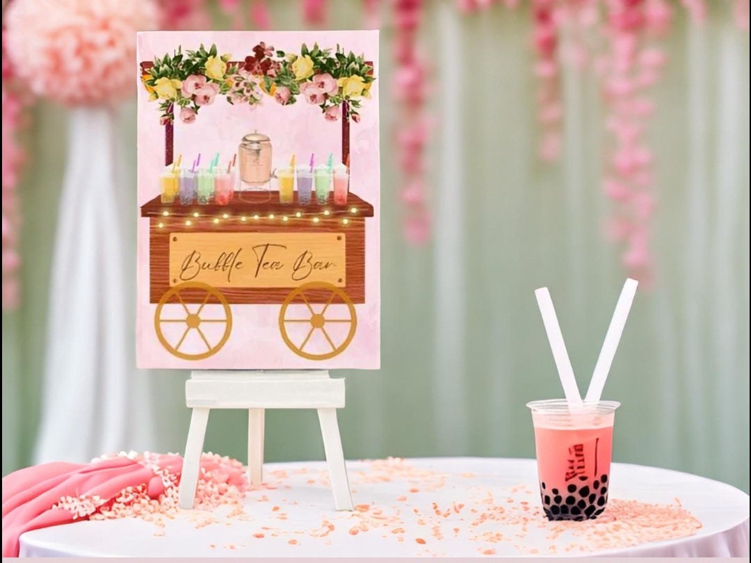 Bubble Tea Cart Sign Boba Bar Sign Drink Station Sign Birthday Wedding ...