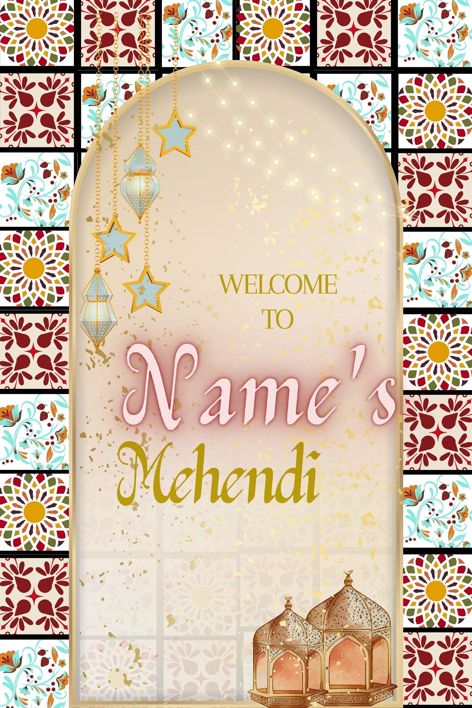 Floral Tile Welcome Sign Middle Eastern Design desi Event Poster Indian ...