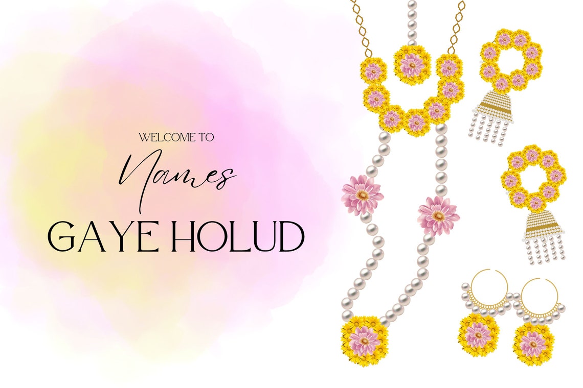 Gaye Holud Welcome Sign | Haldi Poster | Flower Jewelry Design ...