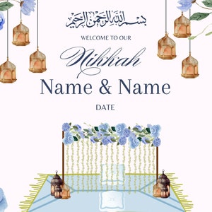 Blue Nikkah Floral Curtain Wedding Welcome Sign | Flower Partition ...
