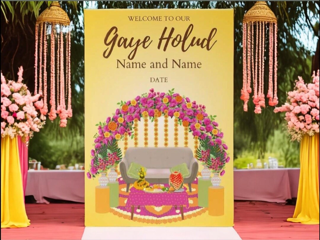 Pink Flower Arch Gaye Holud Sign | Turmeric Ceremony | Haldi Dolki ...
