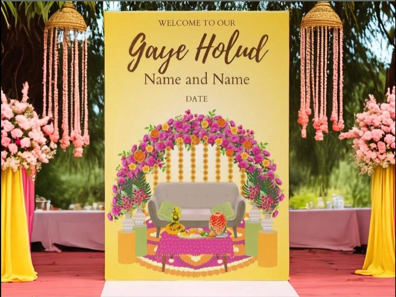 Pink Flower Arch Gaye Holud Sign | Turmeric Ceremony | Haldi Dolki ...