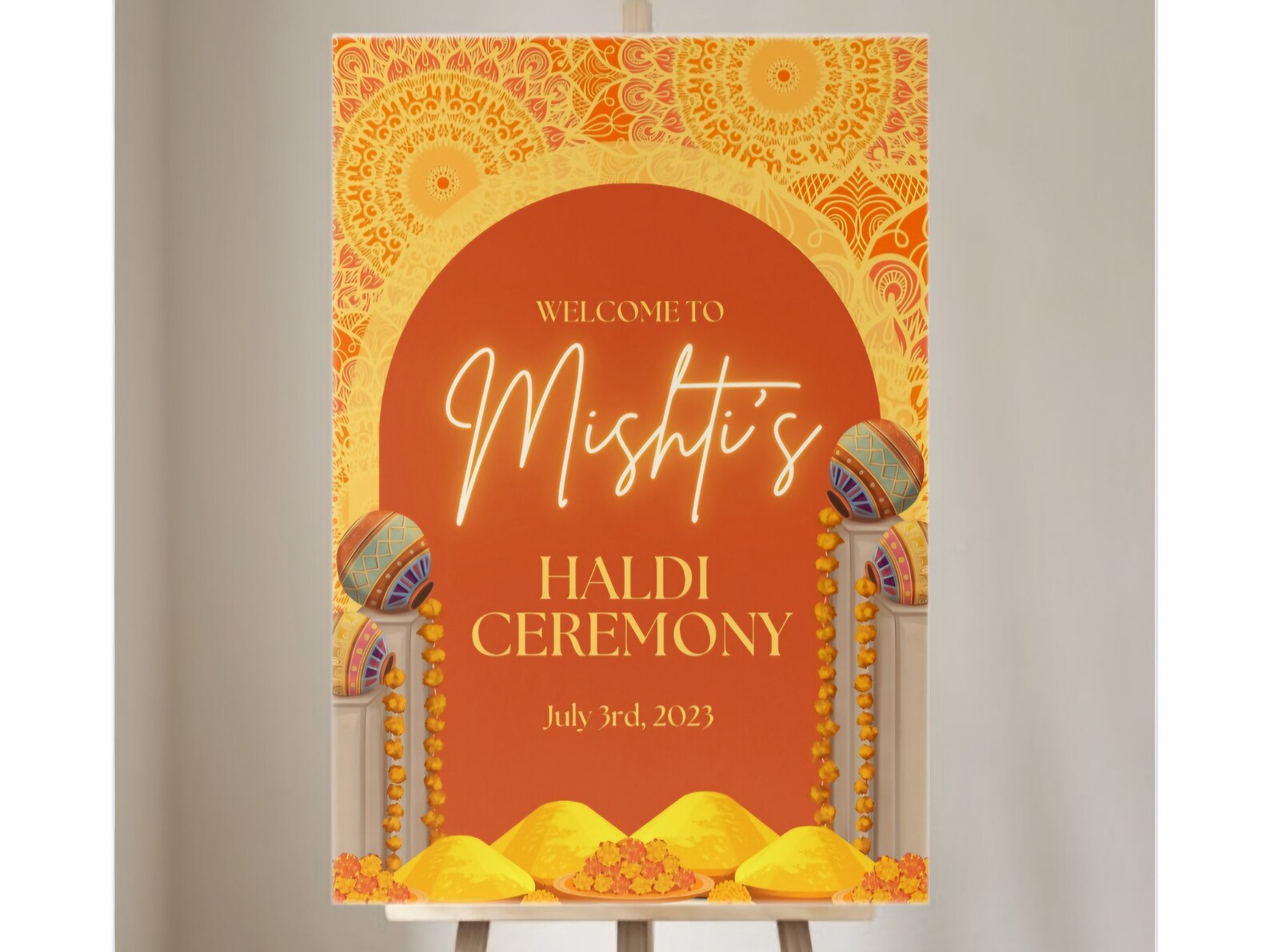 Orange Yellow Gaye Holud Welcome Sign | Haldi Turmeric Ceremony ...