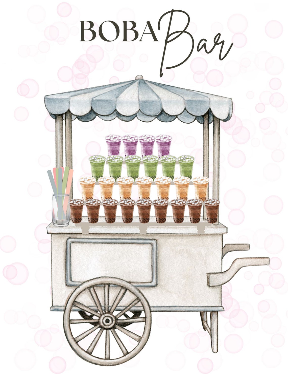 Bubble Tea Boba Bar Cart Stall Sign | Drink Station Sign | Birthday ...