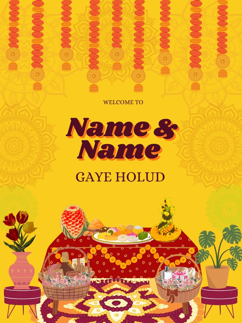 Gaye Holud Sign Haldi Sign Turmeric Ceremony Holud Poster Bengali ...