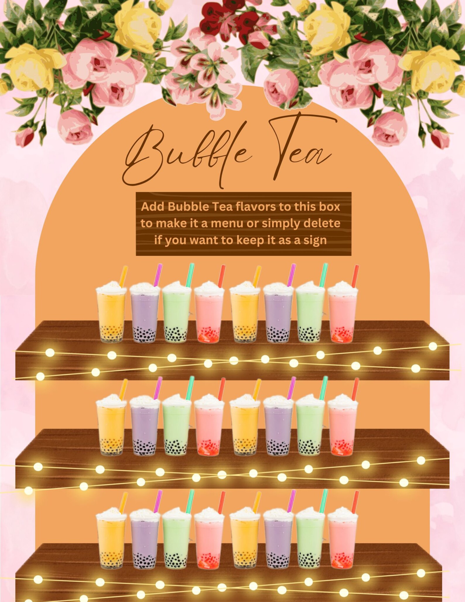 Bubble Tea Wall Menu Sign | Boba Bar Sign | Drink Station Sign ...