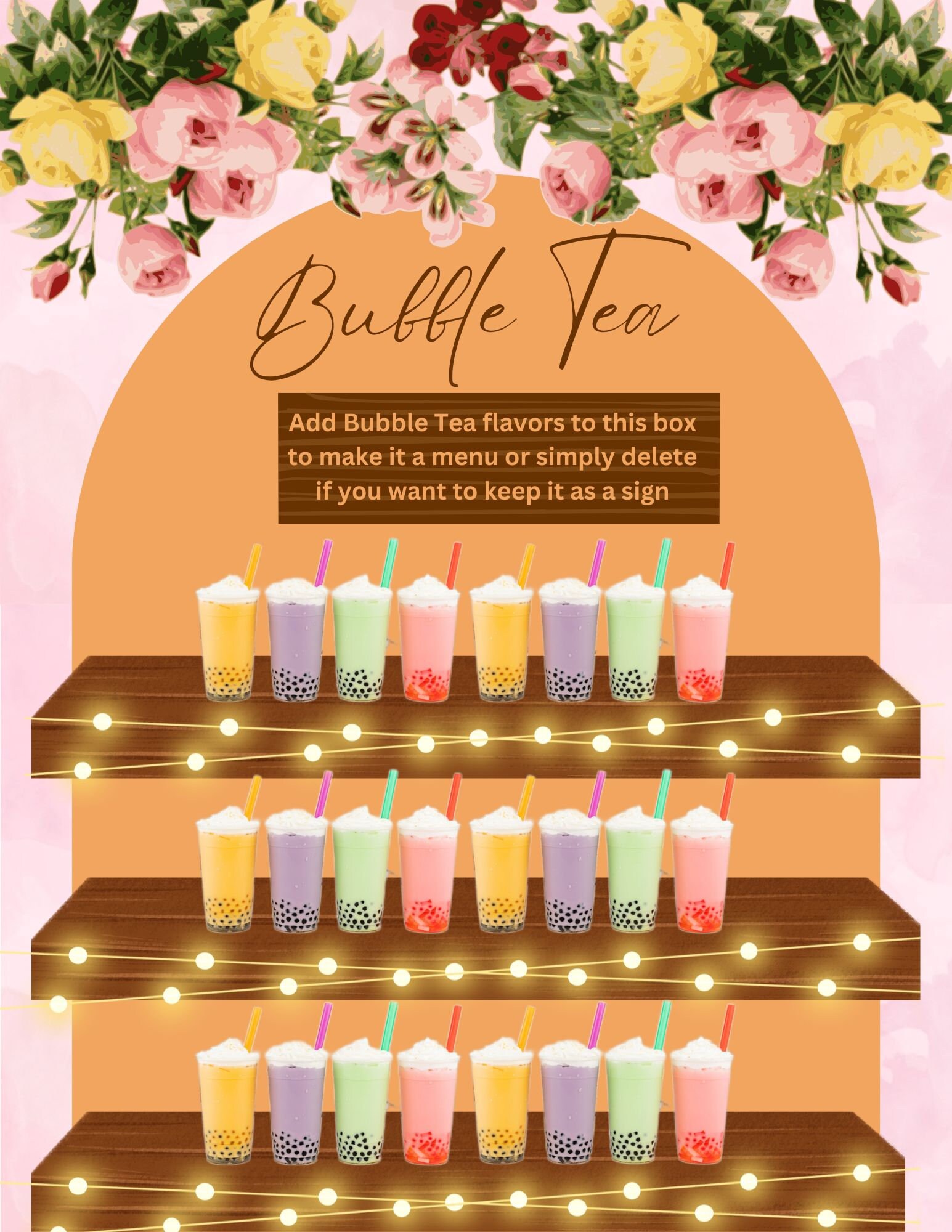 Bubble Tea Wall Menu Sign | Boba Bar Sign | Drink Station Sign ...
