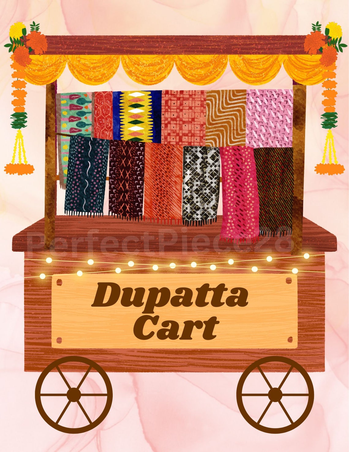 Dupatta Orna Chunni Cart Sign Wedding Favor Poster Shawl Gift Indian ...