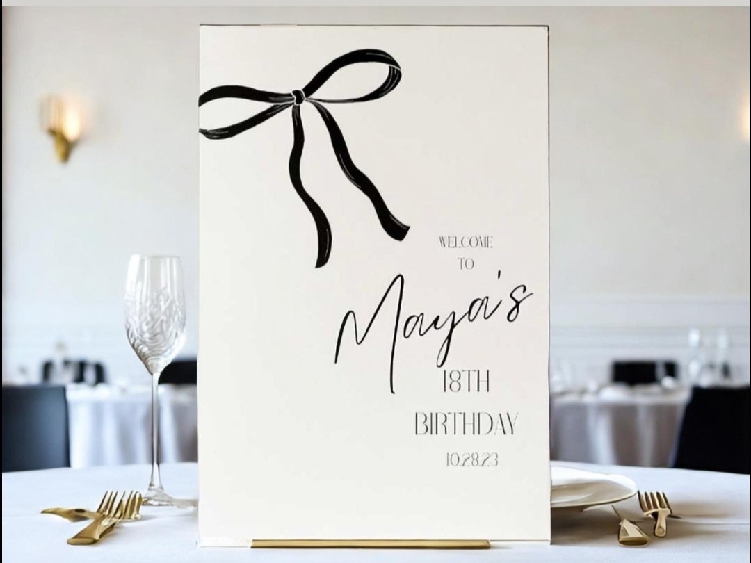 Black Ribbon Welcome Sign | Minimal Black Bow Poster | Modern Aesthetic ...