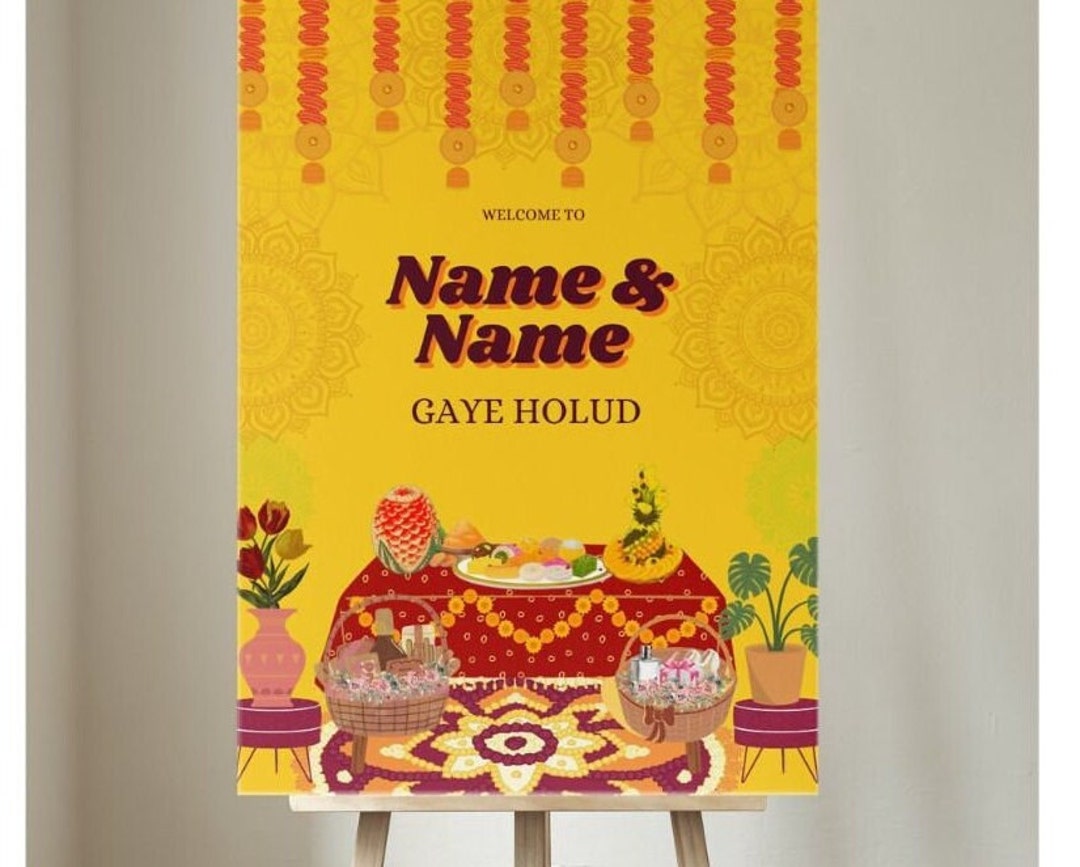Gaye Holud Sign Haldi Sign Turmeric Ceremony Holud Poster Bengali ...