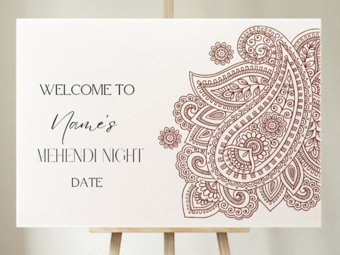 Mehendi Henna Welcome Sign Haldi Gaye Holud Poster Minimal Design ...