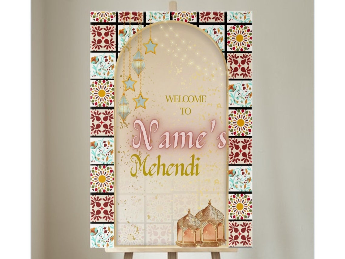 Floral Tile Welcome Sign Middle Eastern Design desi Event Poster Indian ...