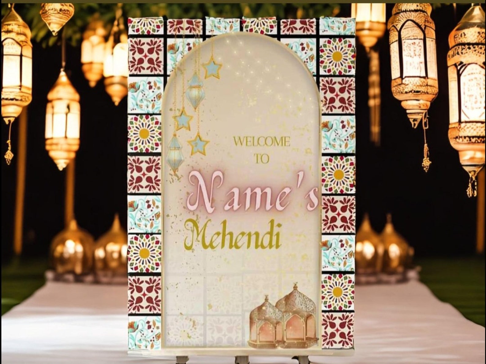 Floral Tile Welcome Sign | Middle Eastern Design |desi Event Poster ...