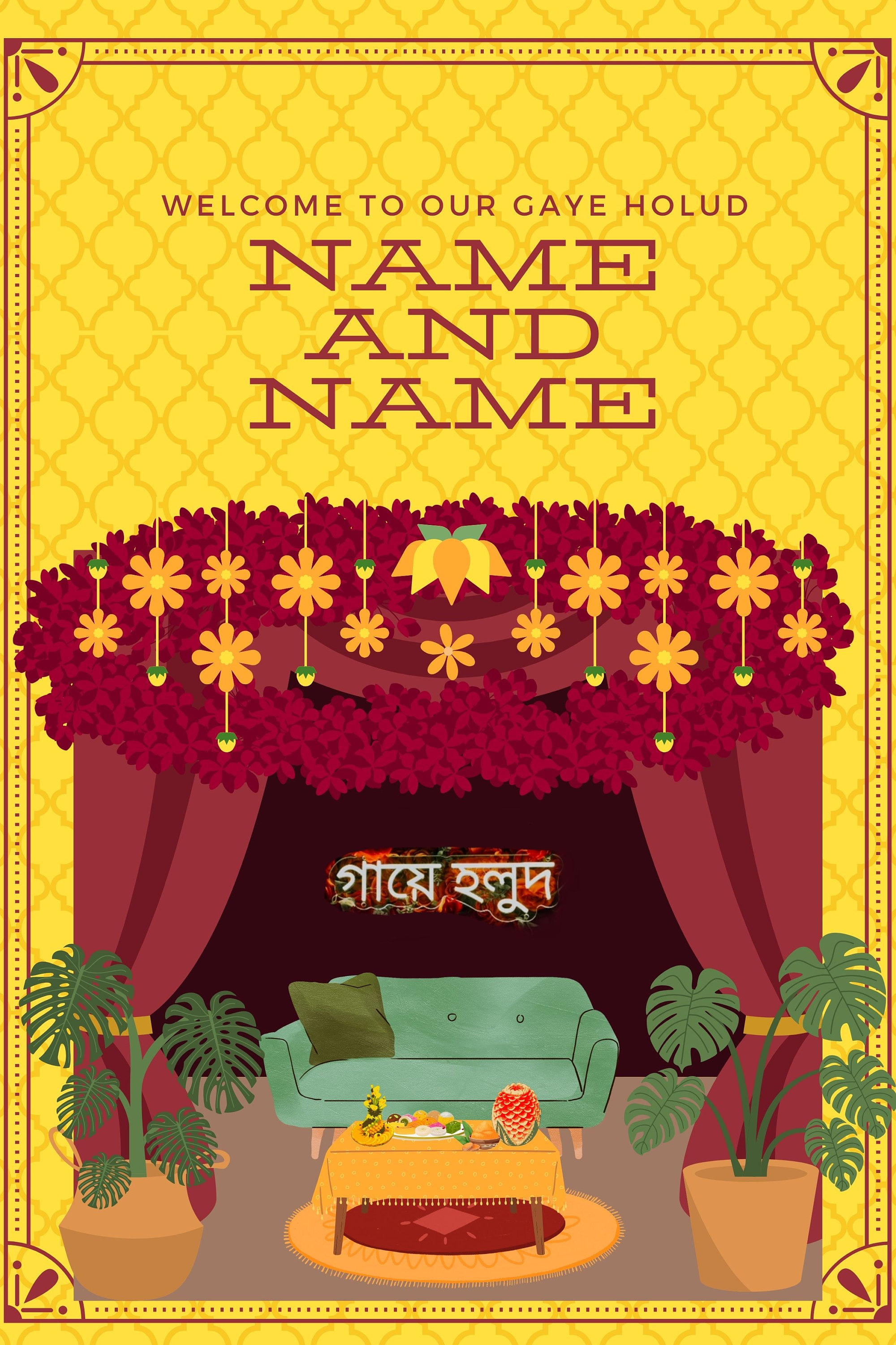 Gaye Holud Sign | Haldi Sign | Turmeric Ceremony | Holud Poster ...