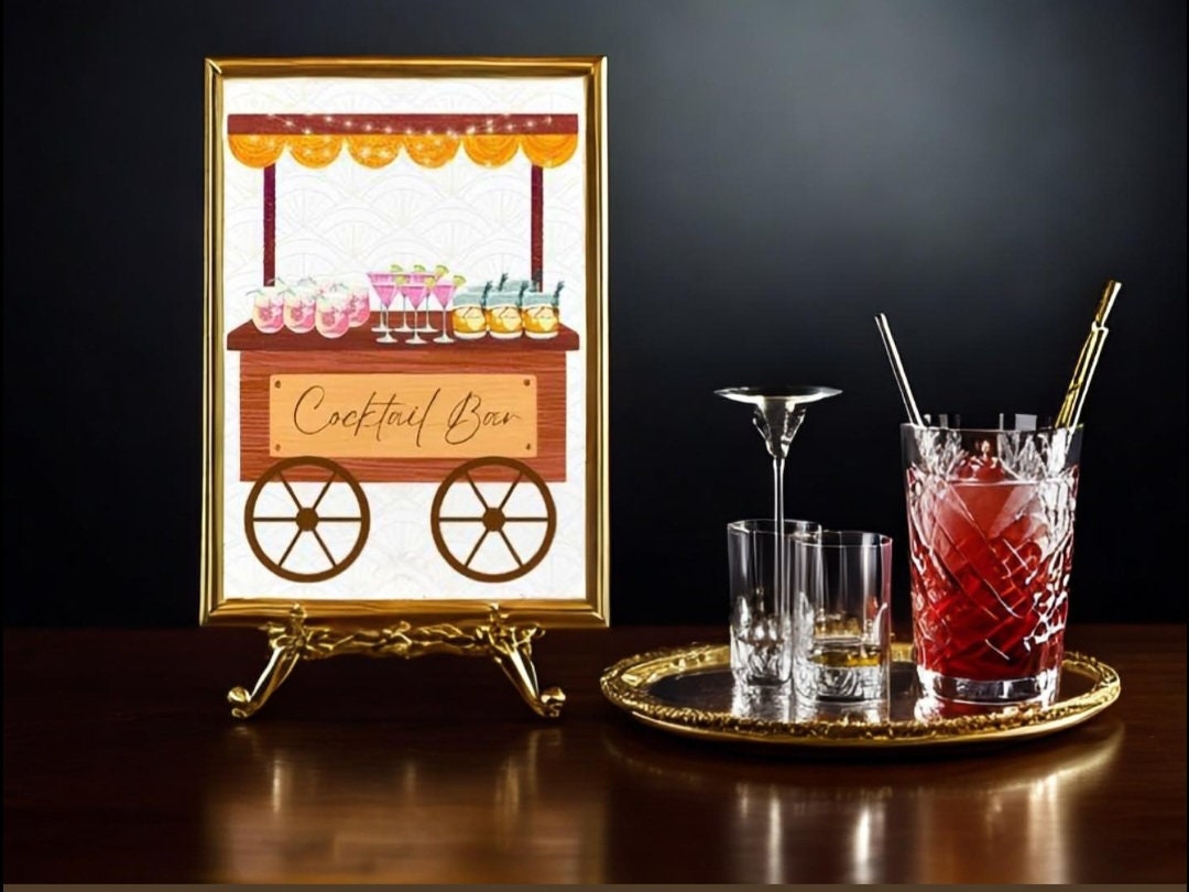 Cocktail Cart Sign | Mocktail Bar Sign | Mobile Bar Sign | Signature ...
