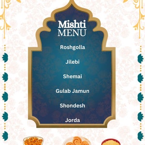 Mishti Mithai Menu Sign | Indian Bengali Pakistani Wedding Desi Function | Mehendi Henna Haldi ...