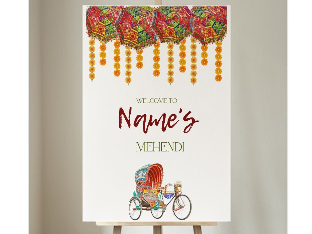 Mehendi Henna Welcome Sign | Haldi Gaye Holud Poster | Minimal Design ...