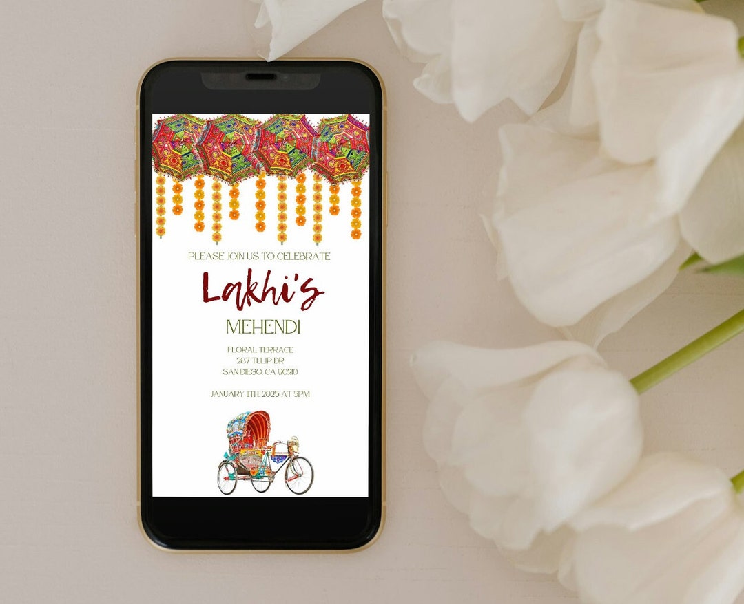 Rickshaw Mehendi Digital Invitation | Desi Event Evite | Henna Gaye ...