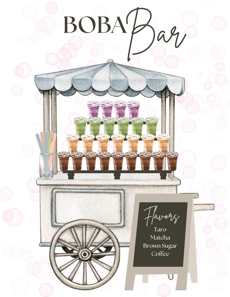 Bubble Tea Boba Bar Menu Stall Sign | Drink Station Sign | Birthday ...